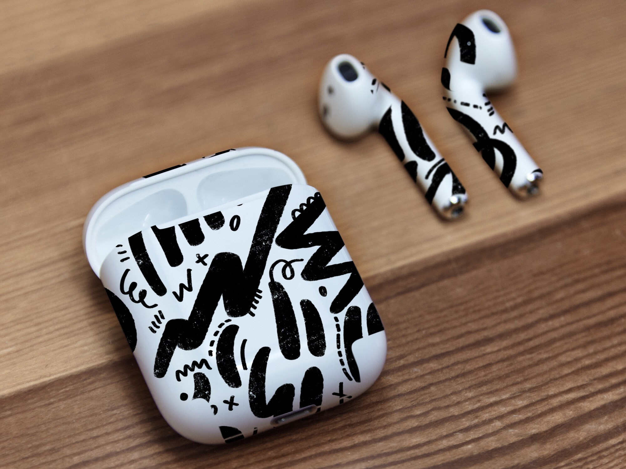Black doodles print AirPods Skin black vinyl skin art style | Etsy