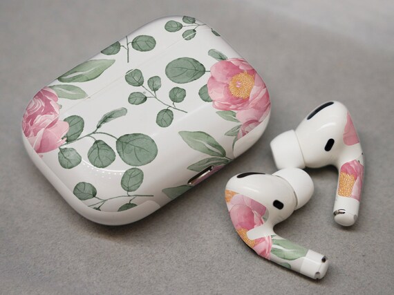 Pink blooming roses print AirPods Skin roses airpod botanical bts gift ...
