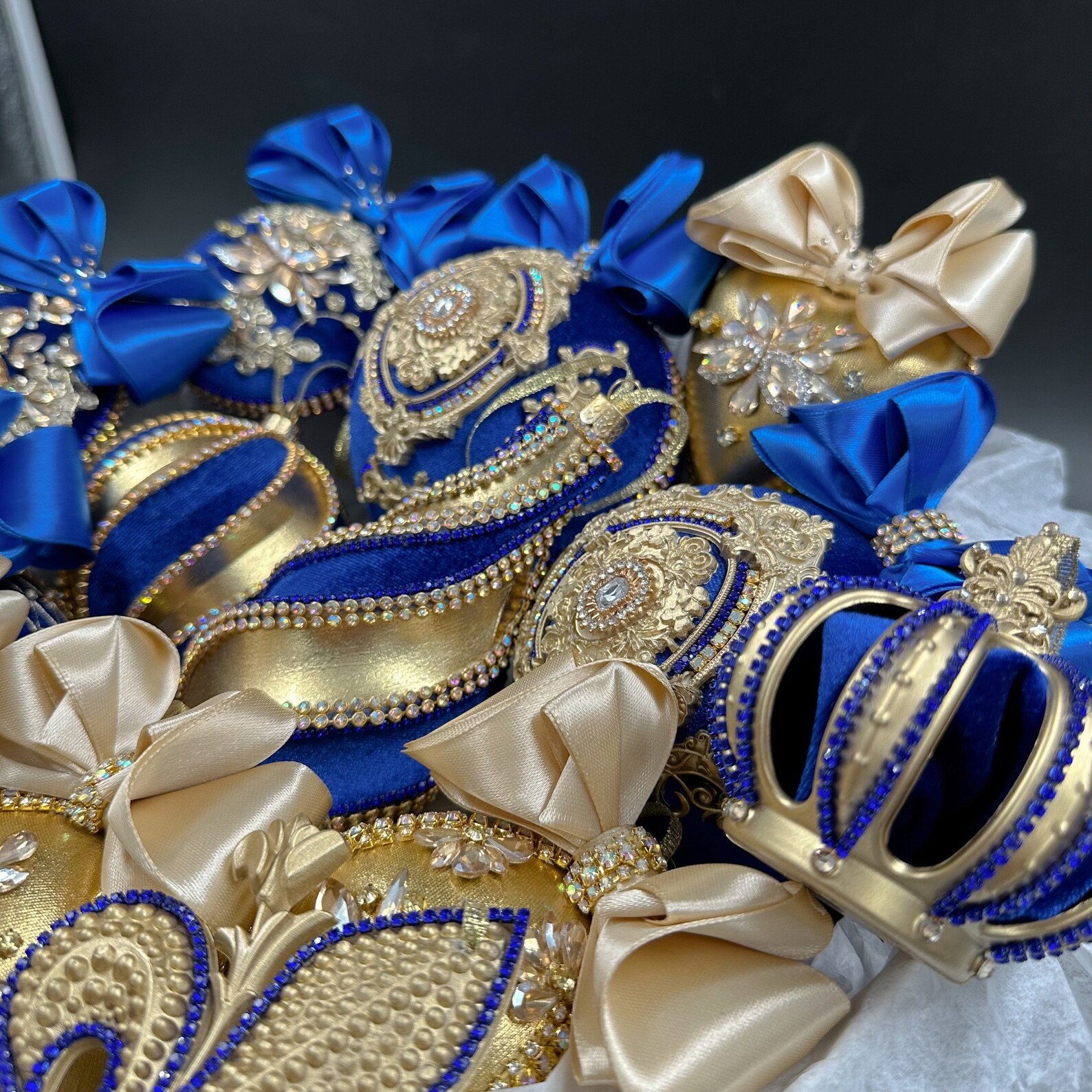 Set of Royal Blue and Gold Christmas Ornaments in the Gift Box- 14 Pcs ...