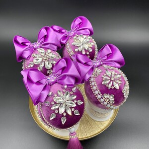 Lilac Christmas Baubles With Rhinestones. Cost for 1 Pcs. Violet Xmas ...