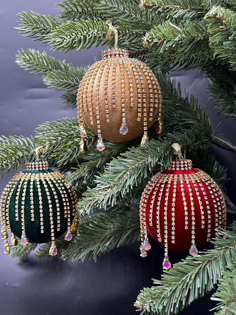 Handmade Velvet Christmas Bauble: Rhinestone Holiday Ornament - Etsy UK
