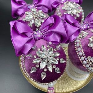 Lilac Christmas Baubles With Rhinestones. Cost for 1 Pcs. Violet Xmas ...