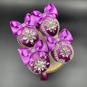 Lilac Christmas Baubles With Rhinestones. Cost for 1 Pcs. Violet Xmas ...