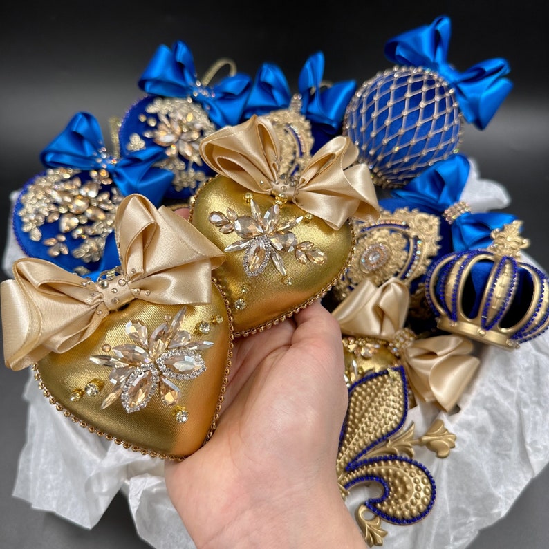 Set of Royal Blue and Gold Christmas Ornaments in the Gift Box- 14 Pcs ...