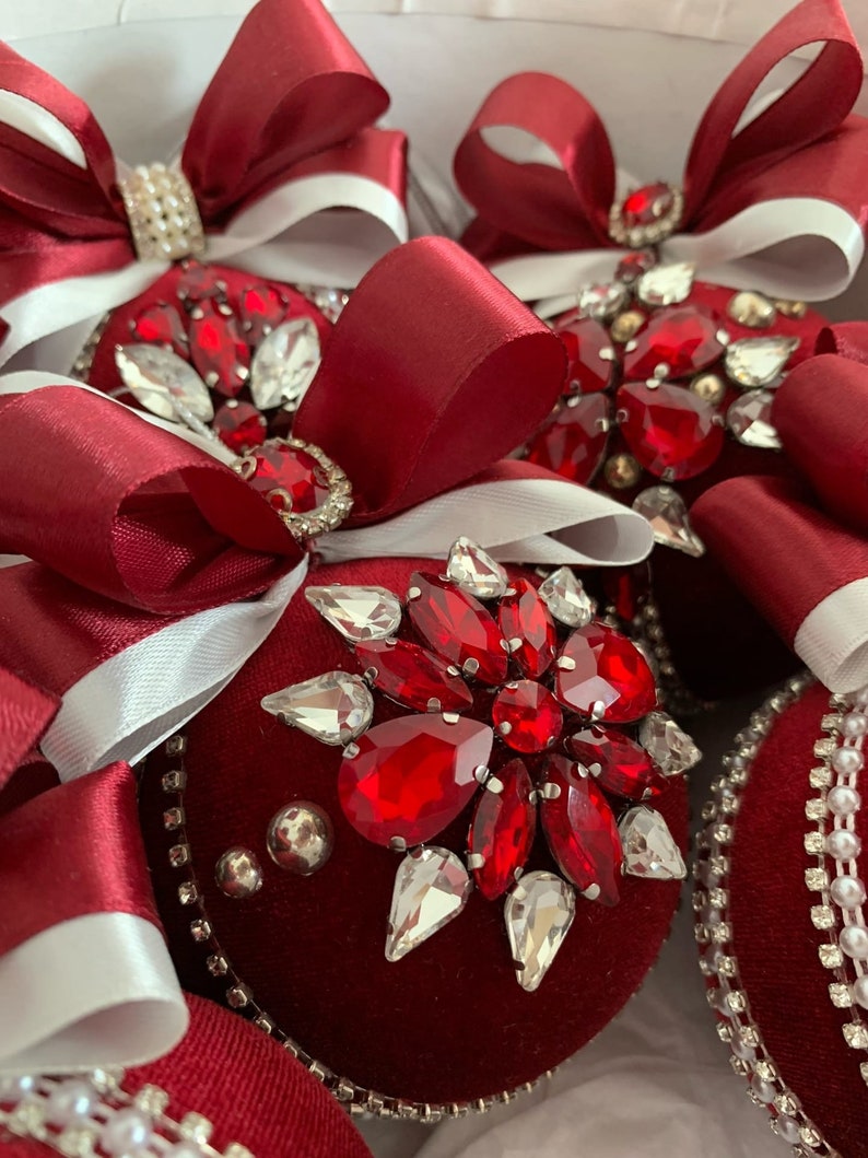 Burgundy Velvet Christmas Baubles With Rhinestones. Marsala - Etsy