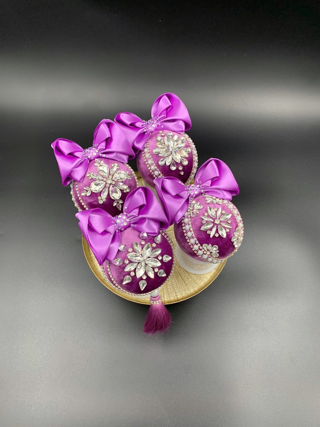 Lilac Christmas Baubles With Rhinestones. Cost for 1 Pcs. Violet Xmas ...