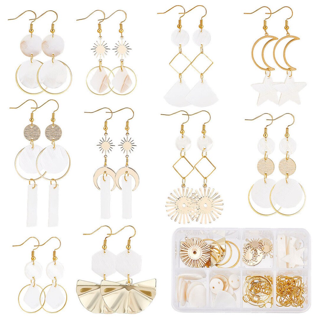 DIY Earring Jewelry Kit, 10 Pairs Shell Geometric Dangle Earring Kit ...