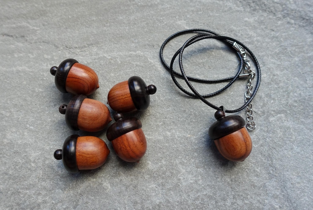Wooden Acorn Pendant, Secret Capsule Charm, Wood Locket, Craft Supplies ...