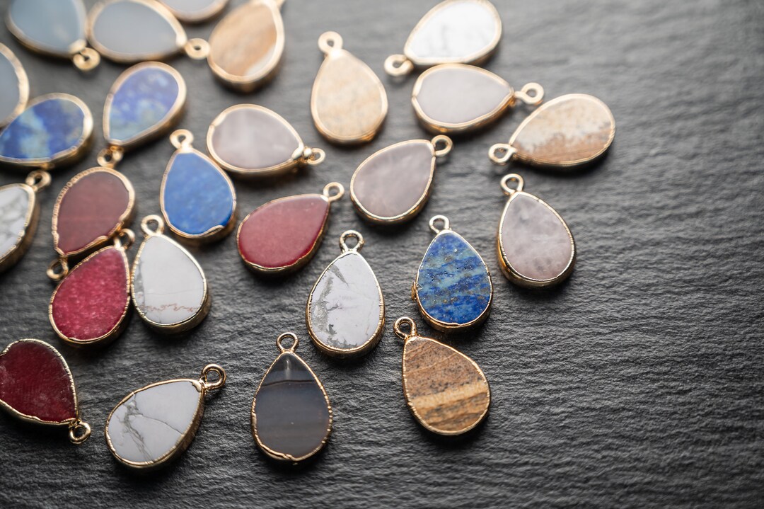 6 Colors - 20mm Small Drop Pendant, Slice Charm With Brass Finding ...