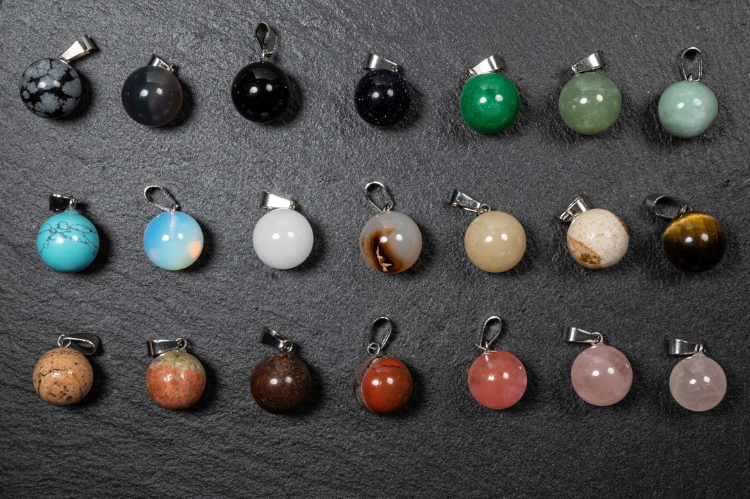 Crystal Round Ball Pendant, Gemstone Sphere Pendant Necklace, Choose ...