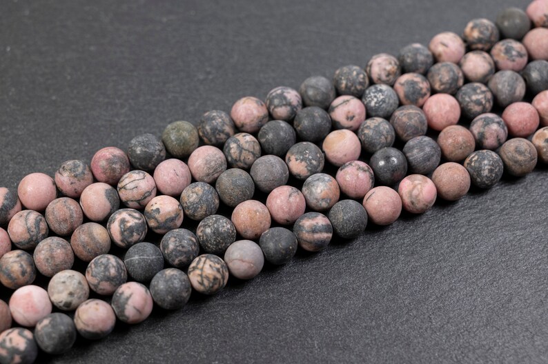 4 Sizes - Natural Frosted Rhodonite Jasper Beads EU, 4mm 6mm 8mm 10 Mm ...