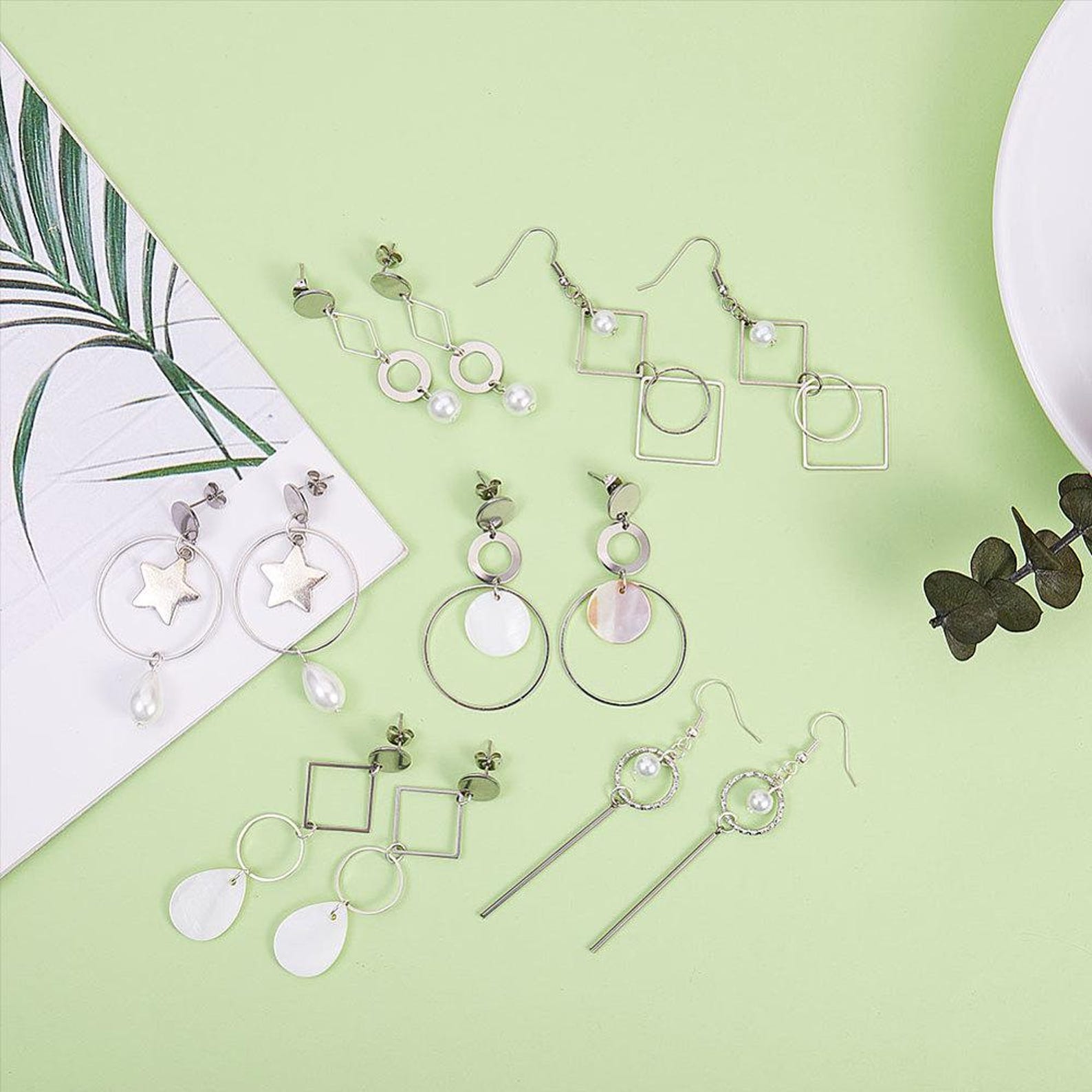 DIY Earring Jewelry Kit, 10 Pairs Shell Geometric Dangle Earring Kit ...