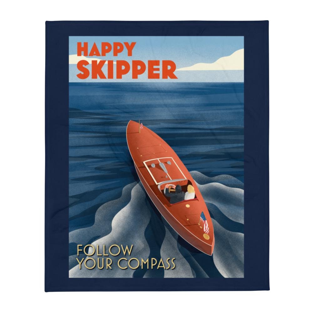 Happy Skipper Navy Motor Launch™ Throw Blanket - Etsy