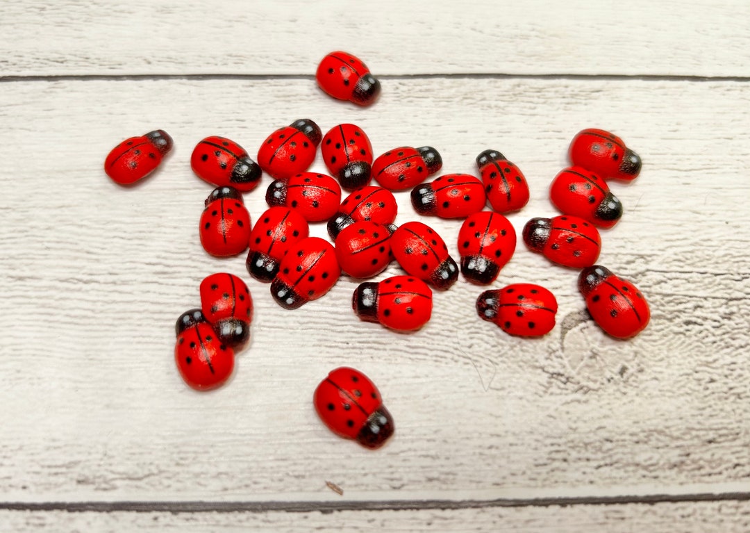 25 Wooden Mini Ladybugs, Self-adhesive | Wooden Ladybug Shaped Stickers ...