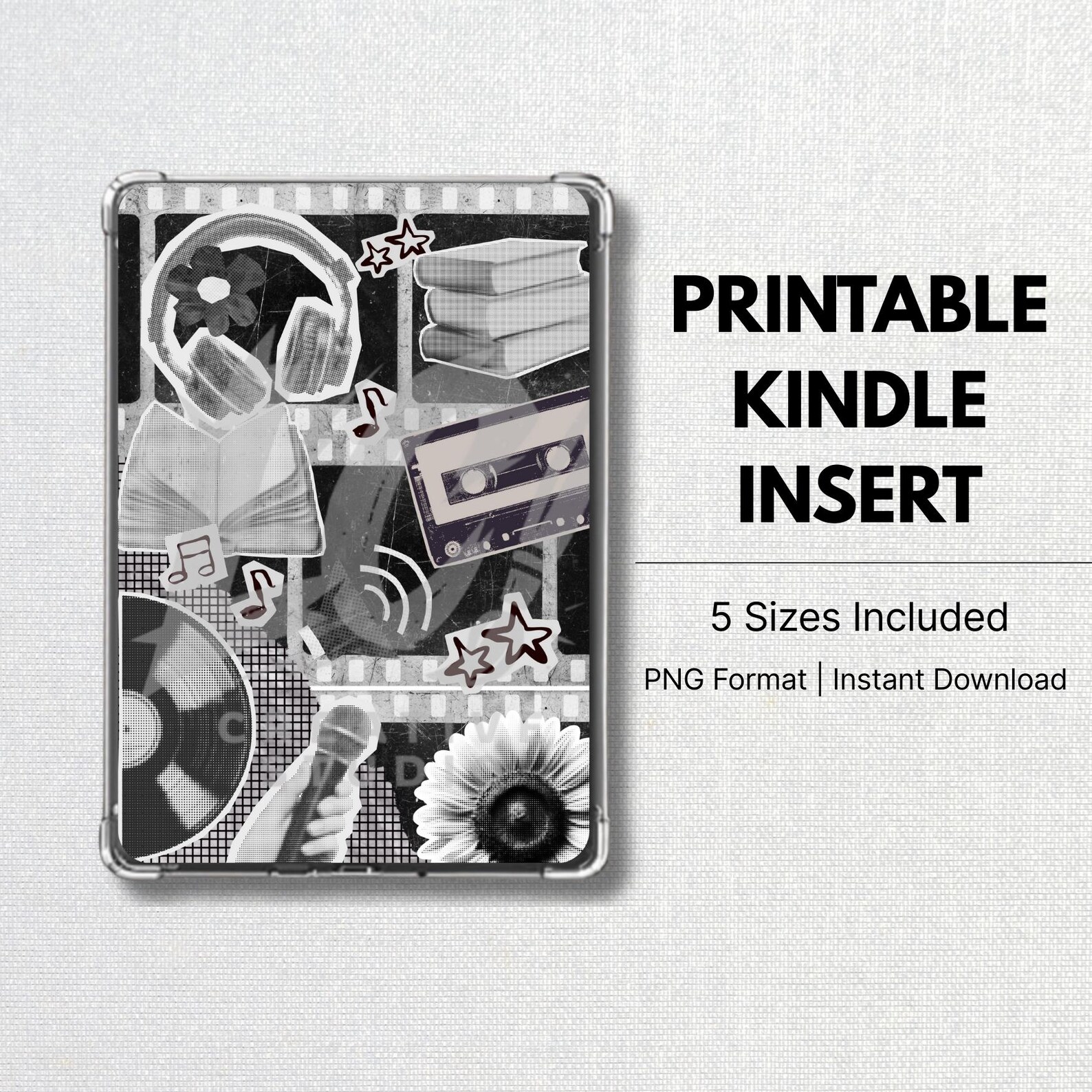 Music Scrapbook Printable Kindle Insert: Black & White Vinyl (digital ...