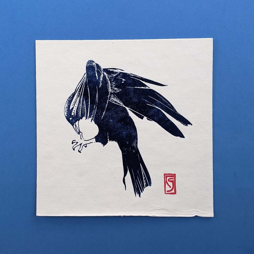 Jackdaw A Linocut Linocut Birds - Etsy