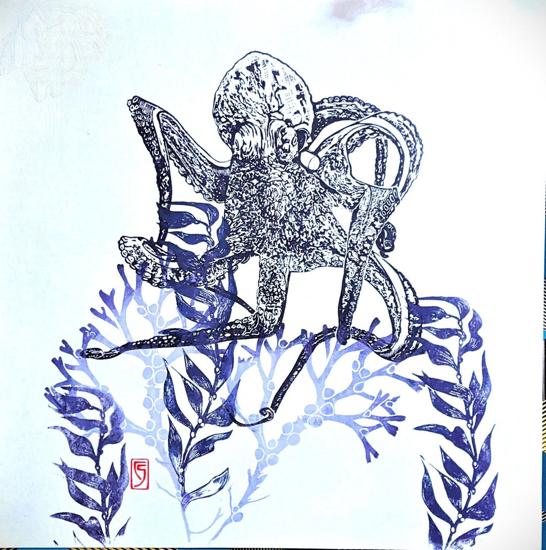 Octopus Linocut Linocut Ocean Wall Decoration - Etsy