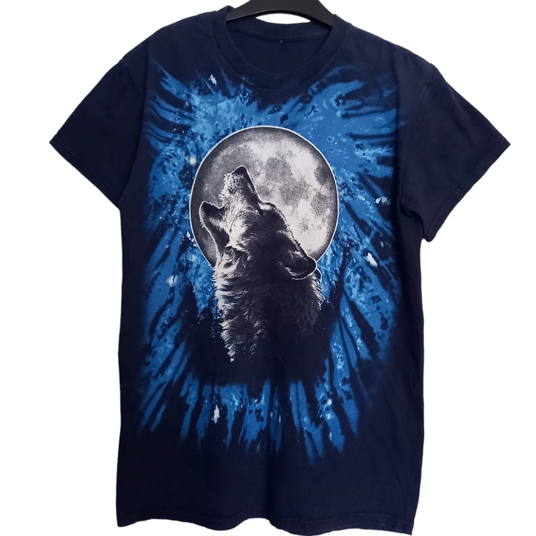 Vintage Howling Wolf Animal Graphic Print T-shirt Blue Black Small - Etsy