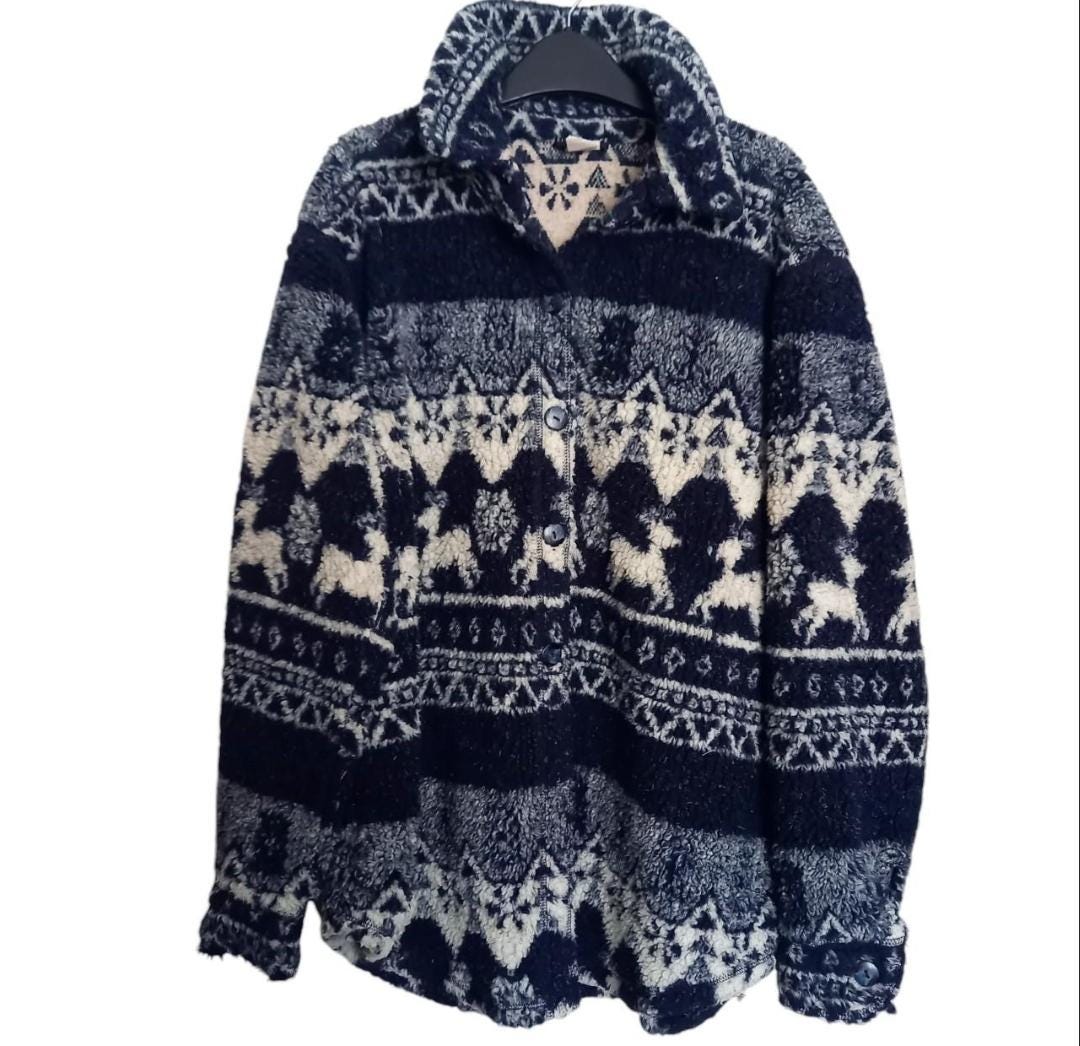 Fair Isle Reindeer Chunky Fleece Jacket Women's Size Medium - Etsy
