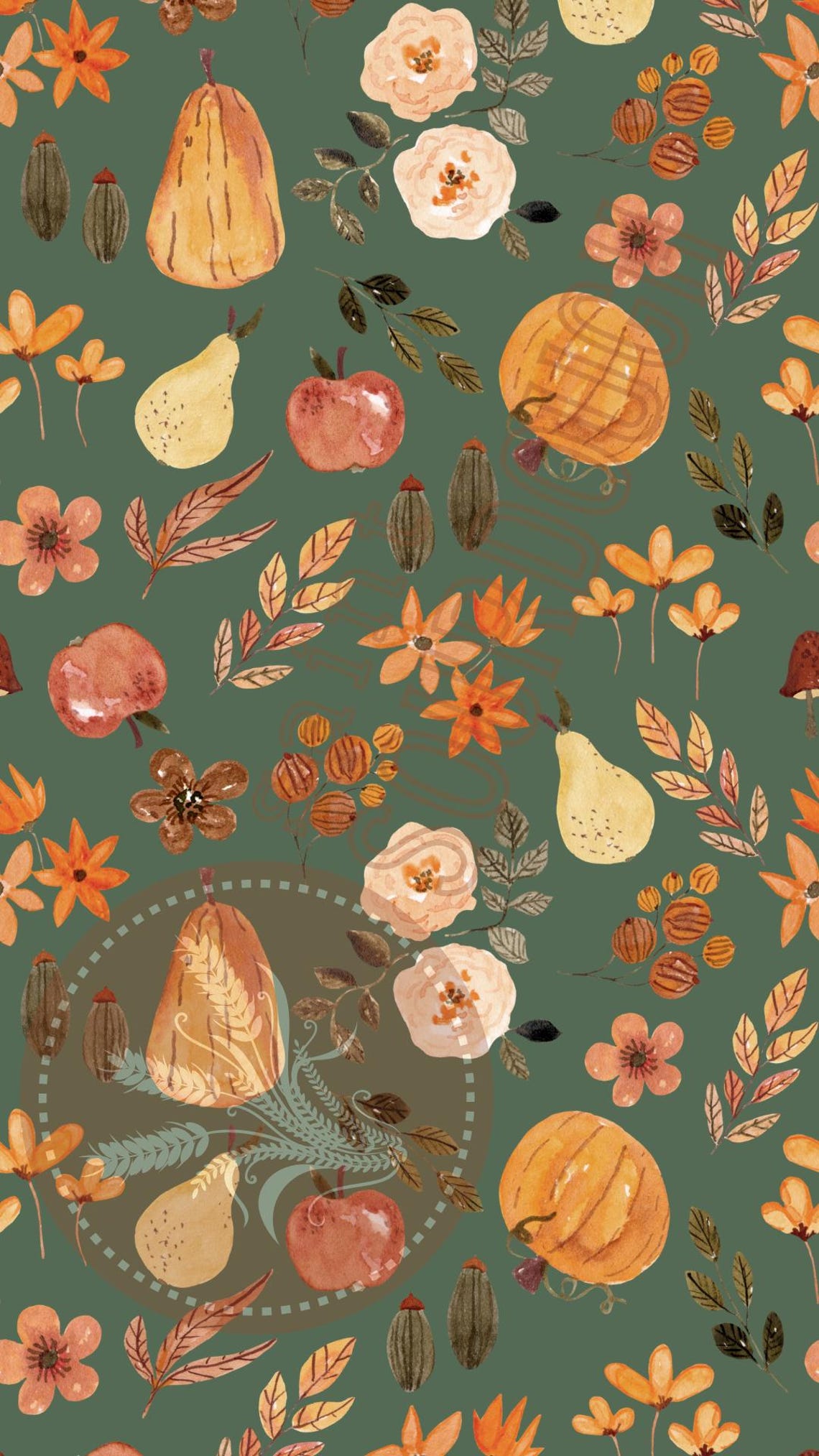 Autumn Phone Wallpaper Green Cute Floral Digital Download Pastel ...