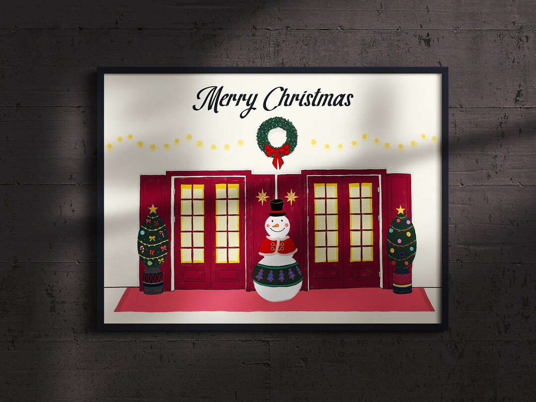 Printable Christmas Poster, Snowman and Trees - Etsy