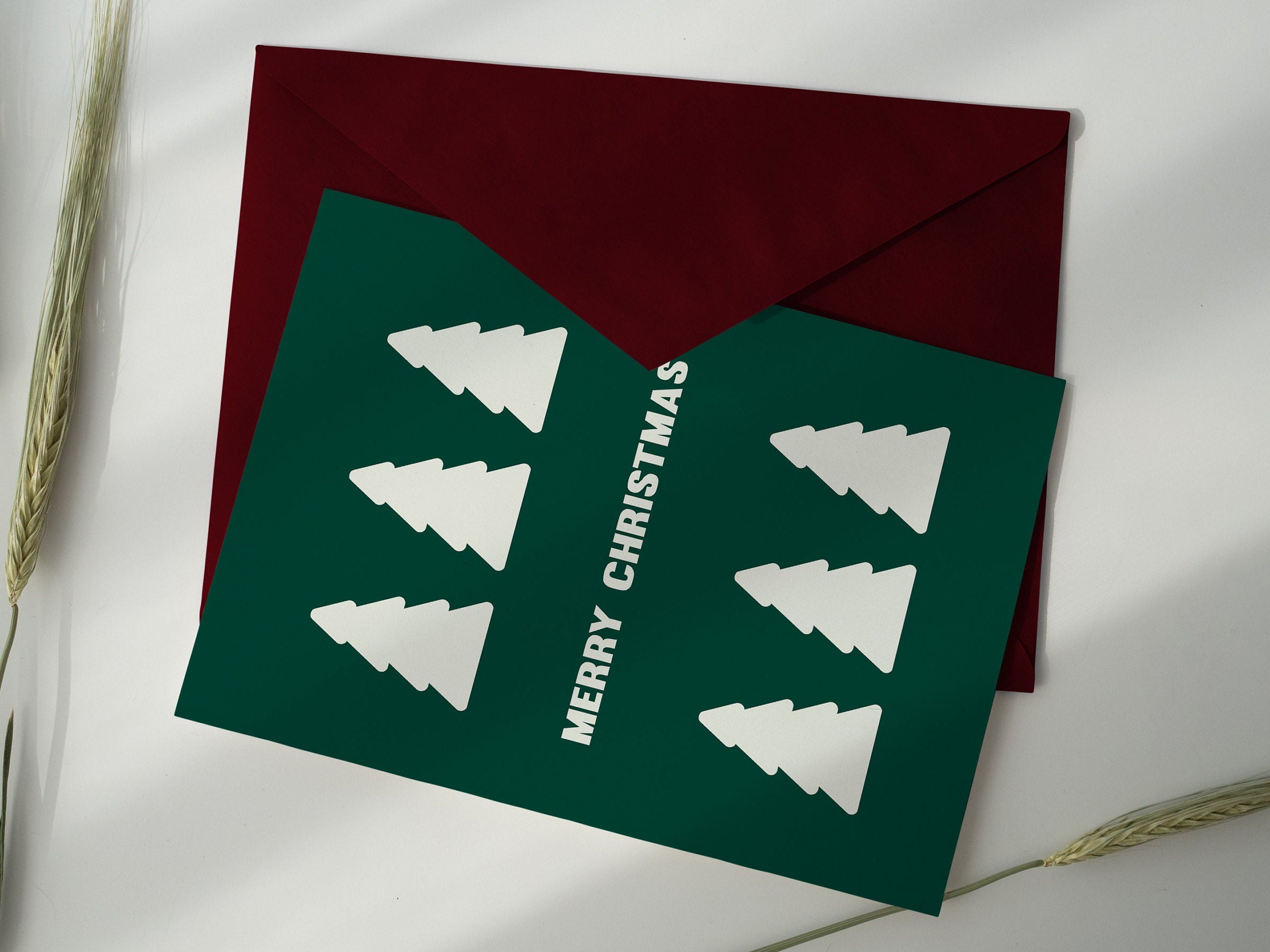 11 Printable Simple Merry Tree Card Green Red Christmas - Etsy