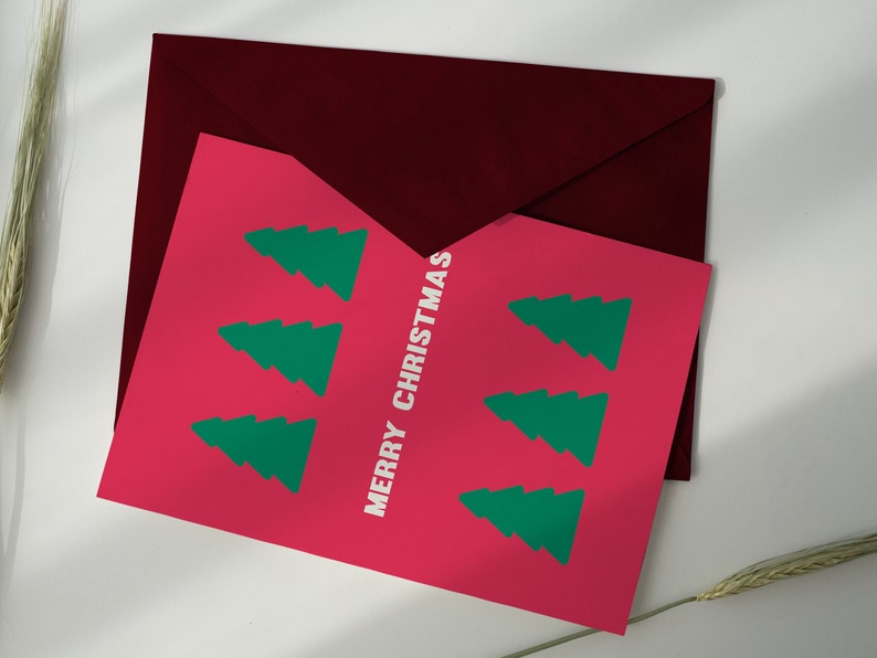 11 Printable Simple Merry Tree Card Green Red Christmas - Etsy