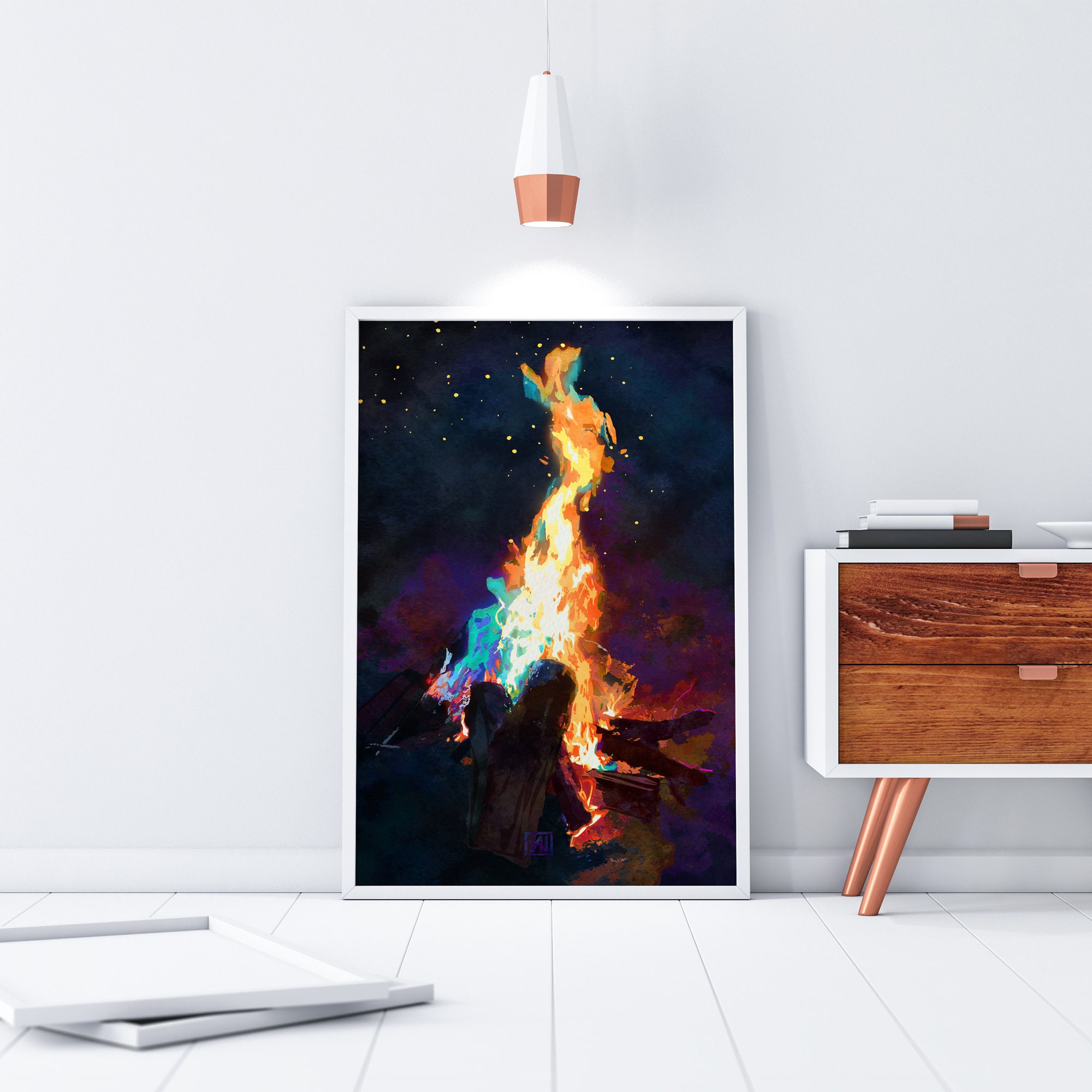 Forest Campfire Art Print Bonfire Wall Art Log Fire Under - Etsy