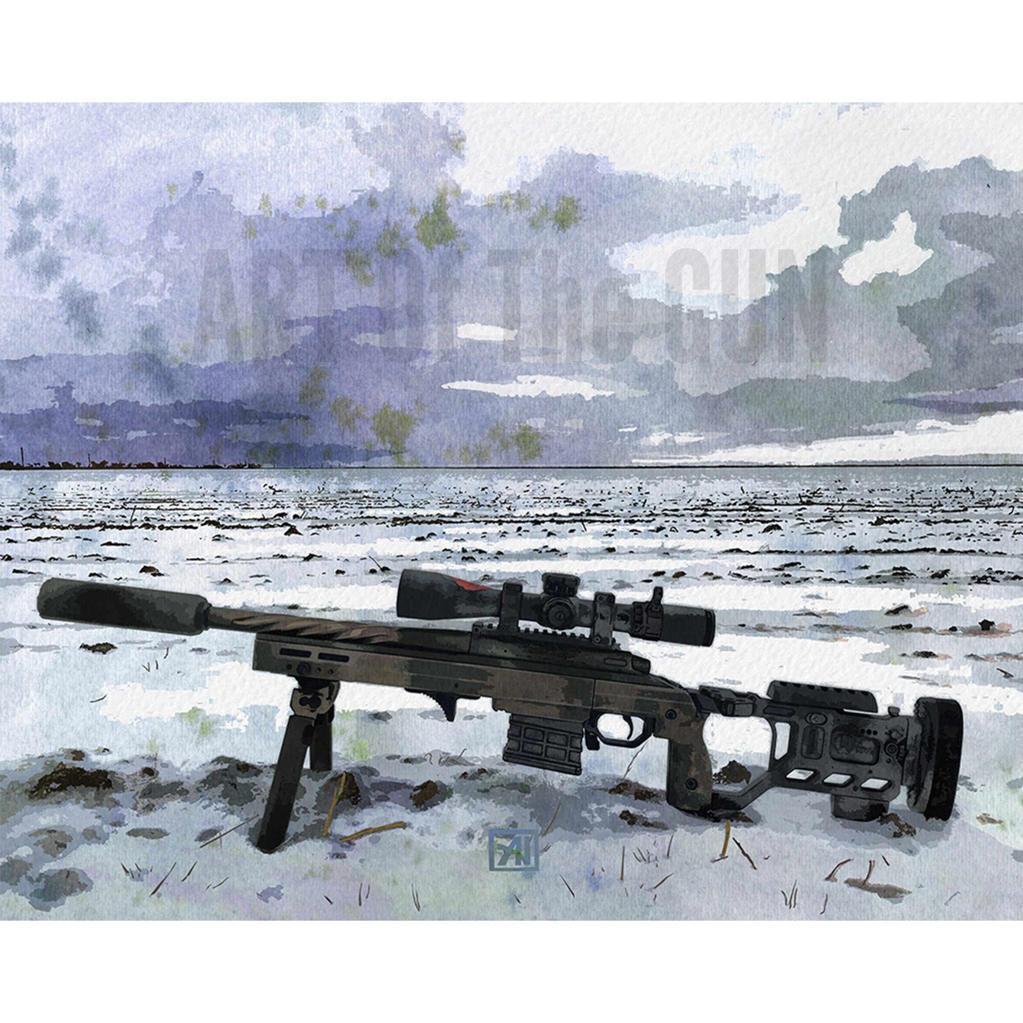 Art of the Gun the Winter Hunt SBR Boltgun Rifle in Snowy Field ...