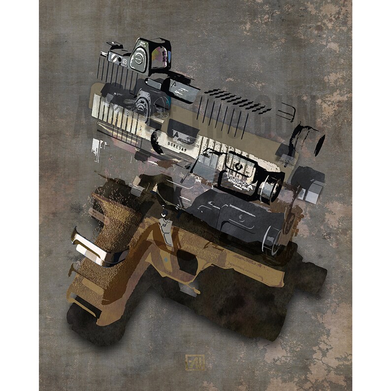 Stacked Glock 19 Handgun Art Print Concrete Background Art of the Gun ...