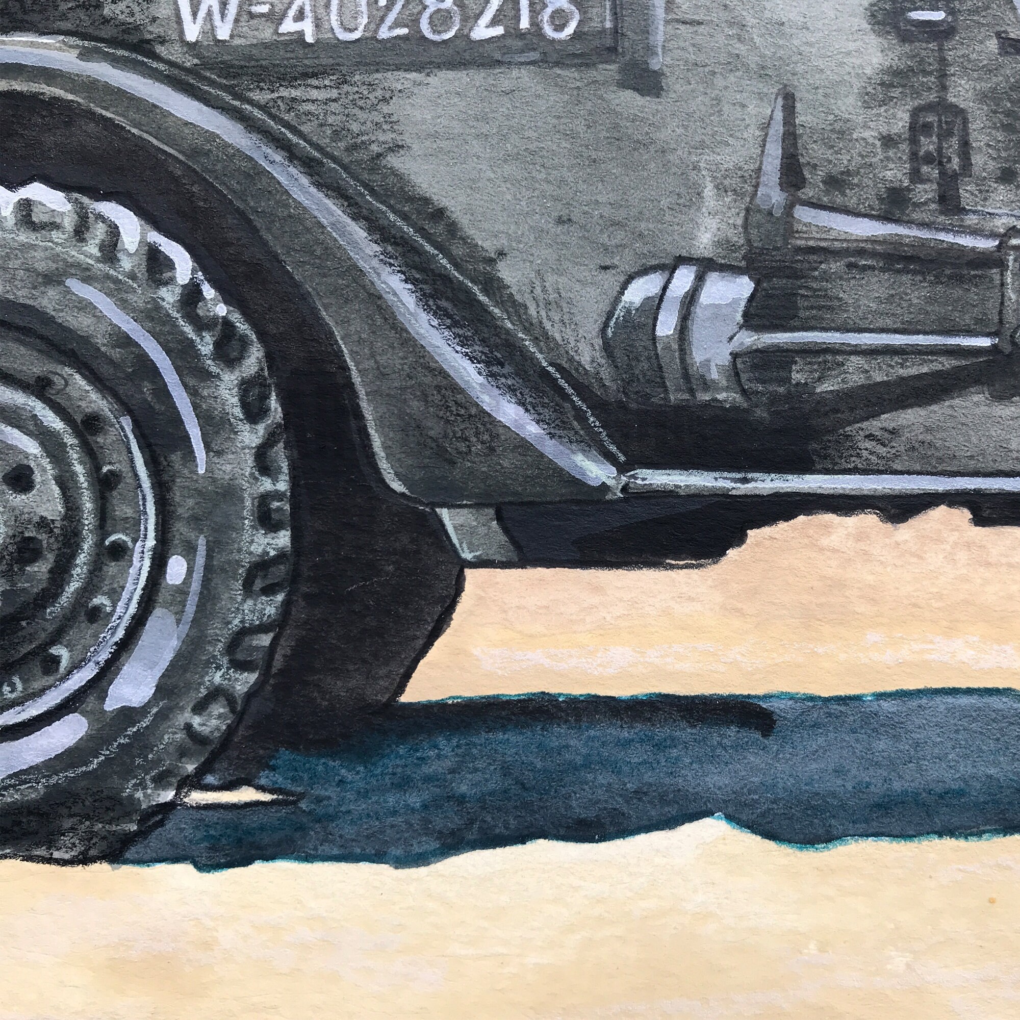 WW2 US Army M-3 Halftrack Ambulance - 1942 | 12x18 Original Watercolor ...