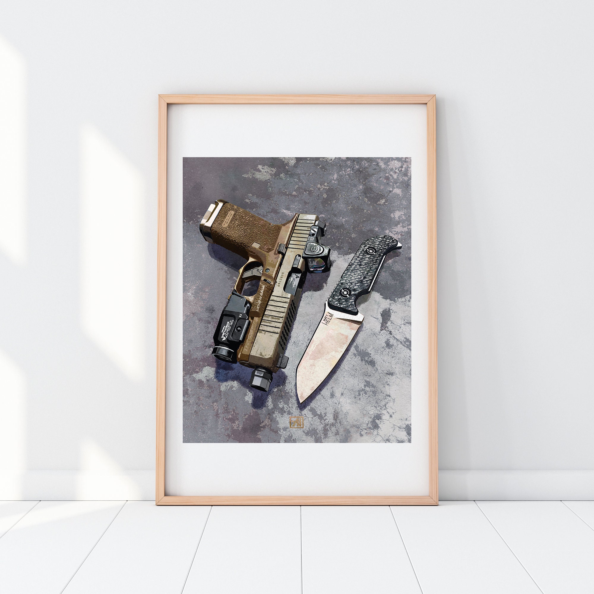 Art of the Gun - Glock 19X & Matt Helm Work Knife Art Print | Firearms ...