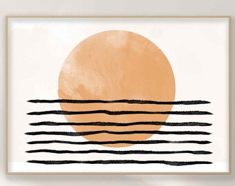 Boho Sun Print Printable Wall Art Mid Century Line Art | Etsy