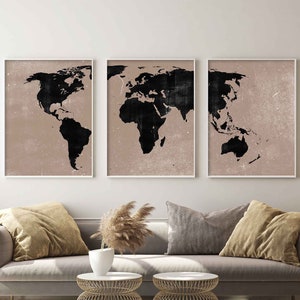 World Map Set of 3 Prints Printable Wall Art World Piece - Etsy