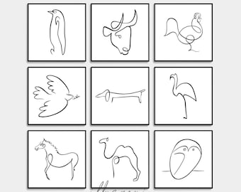 Picasso One Line Drawings Set of 12 Prints Printable Wall - Etsy
