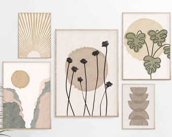 Boho Abstract Set of 5 Prints Printable Wall Art Boho Decor | Etsy