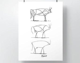 Picasso Line Drawing Bull - Etsy