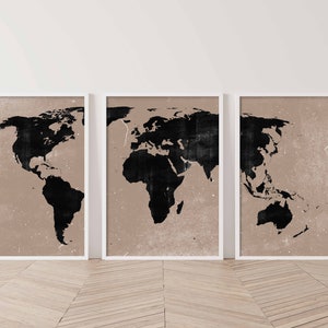 World Map Set of 3 Prints Printable Wall Art World Piece - Etsy