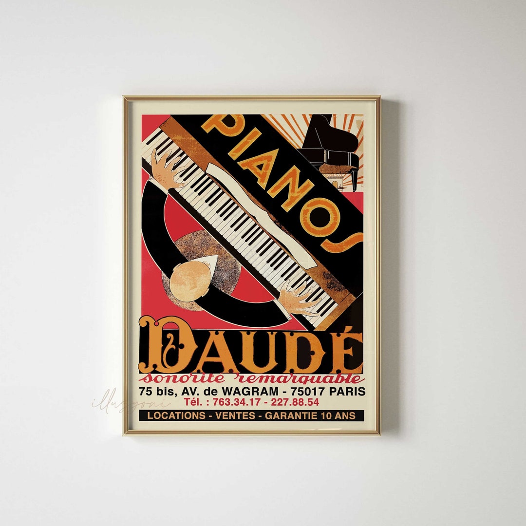 Vintage Piano Poster, Printable Wall Art, Paris Jazz Art, Retro Concert ...