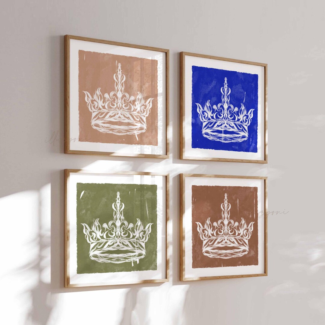 Abstract Crown Drawing, Set of 4, Printable Wall Art, Boho Home Decor ...