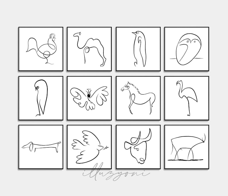 Picasso One Line Drawings Set of 12 Prints Printable Wall - Etsy