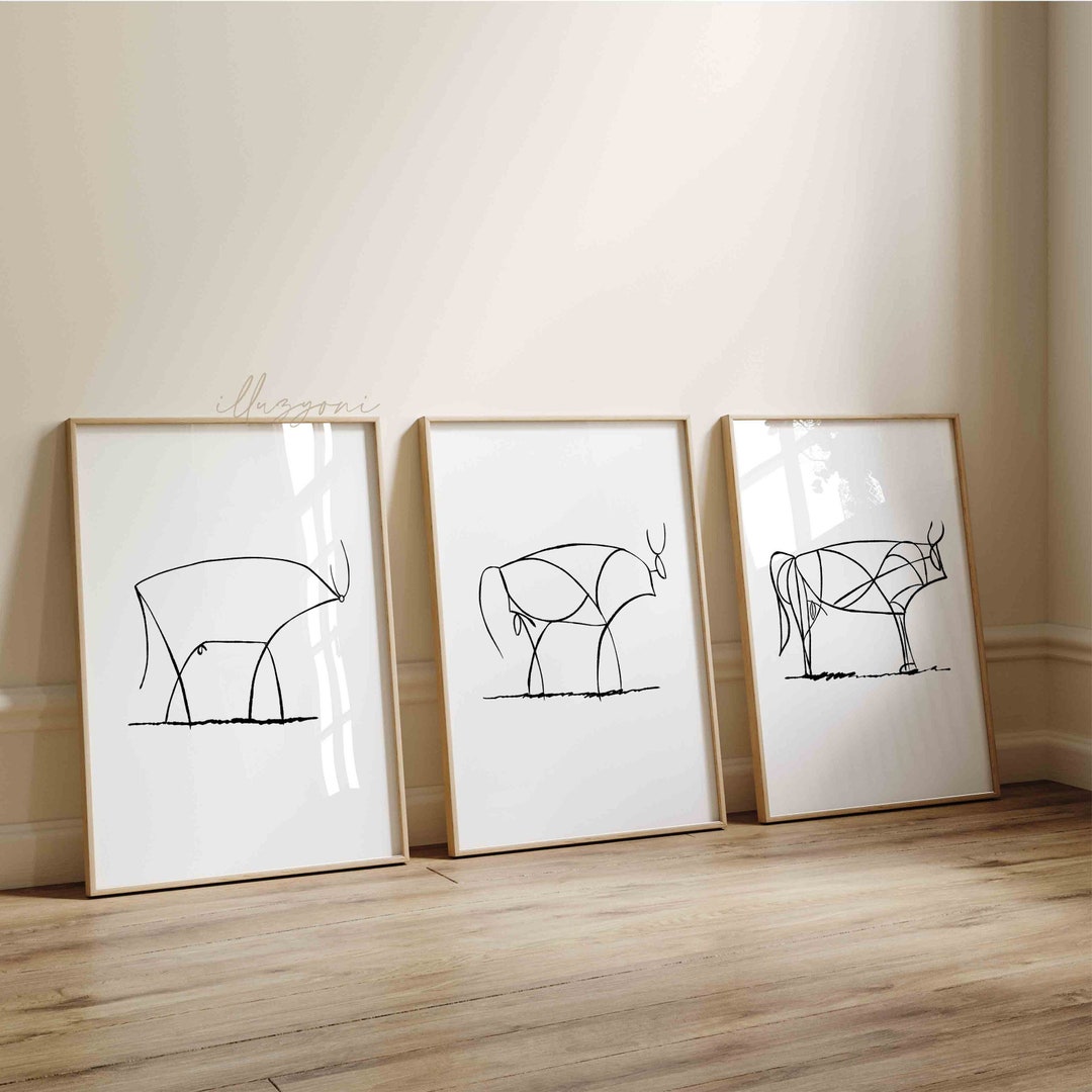 Picasso Bull Drawing, Set of 3 Prints, Printable Wall Art, Exhibition ...