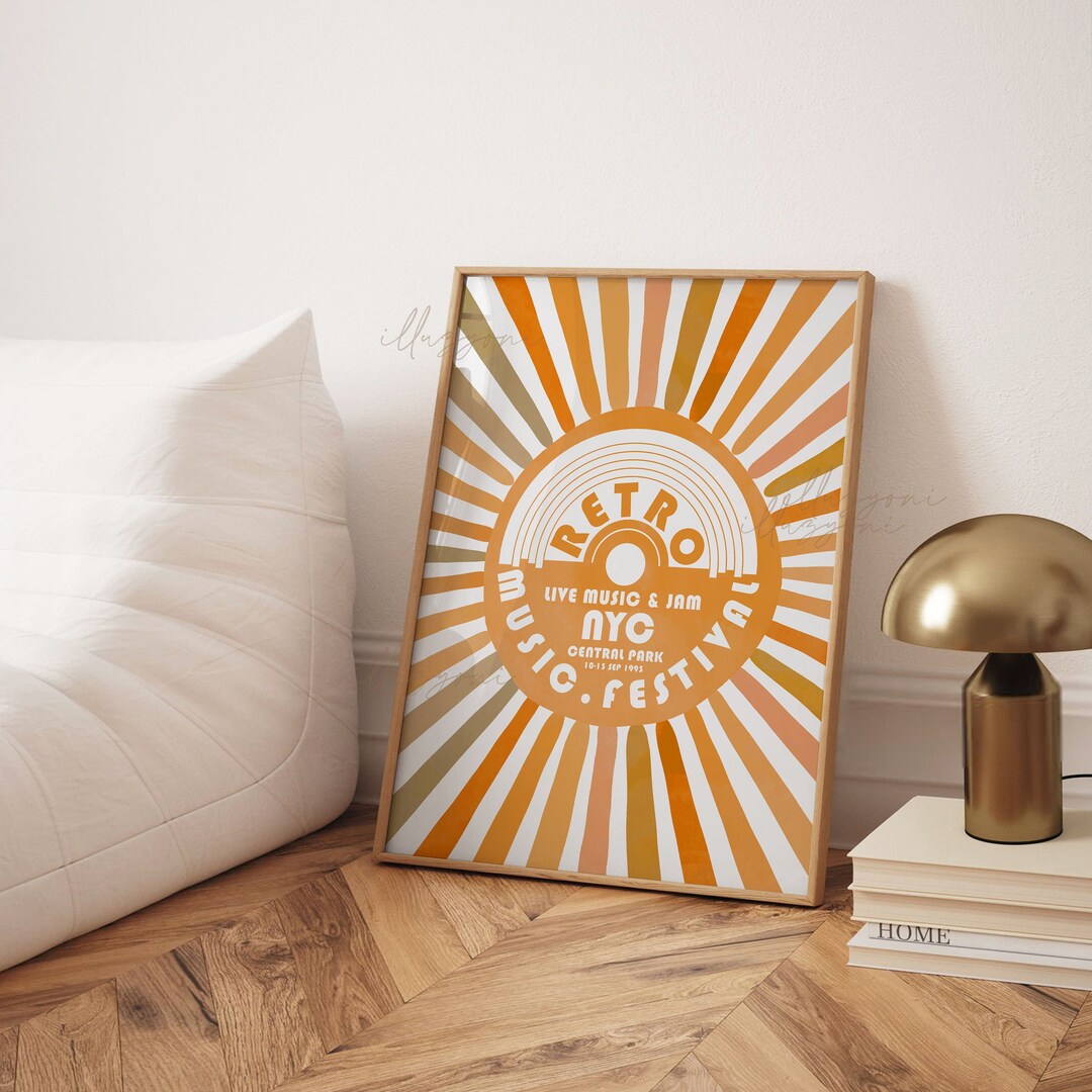Retro Music Festival Poster, Boho Sun Poster, Nursery Room Decor ...