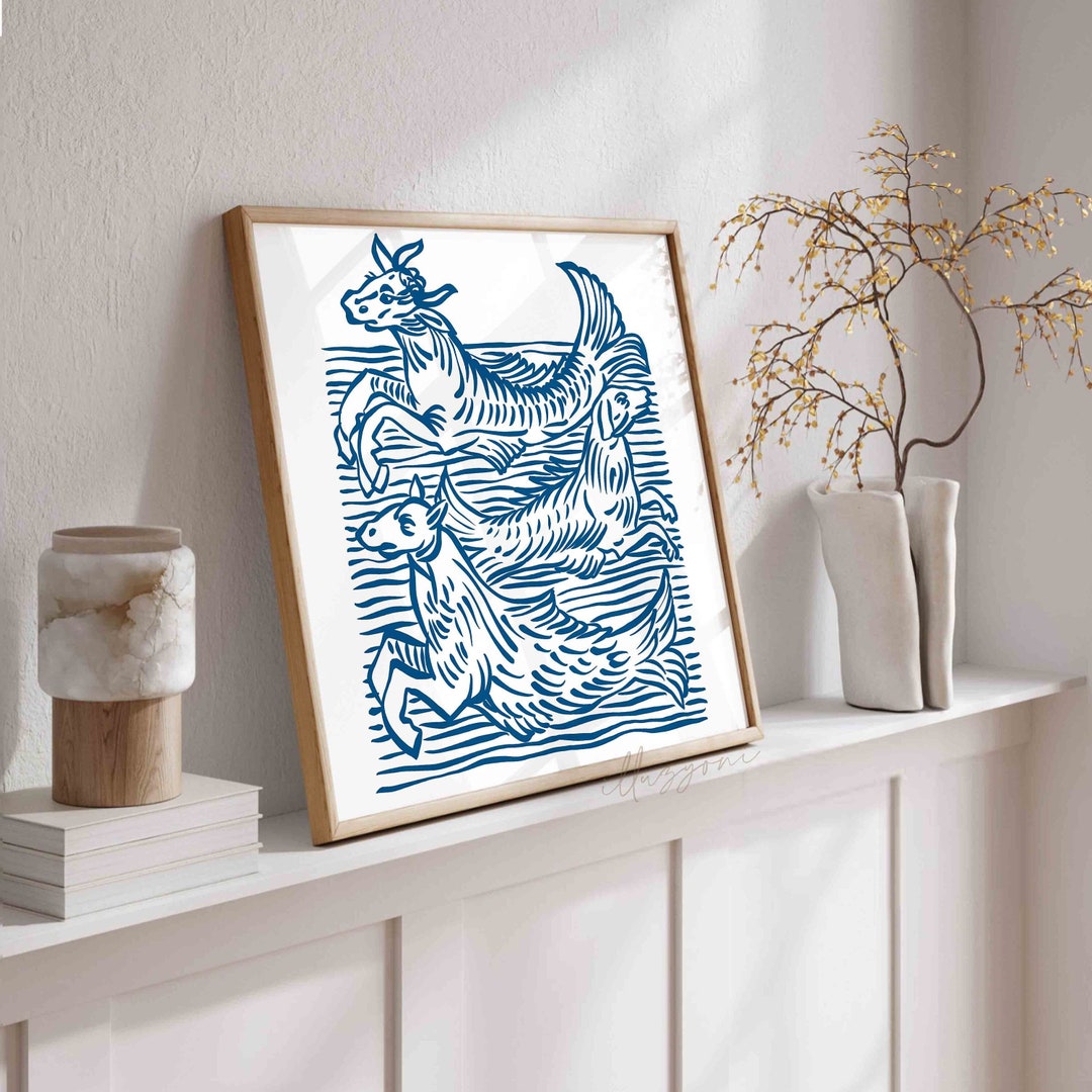 Boho Landscape Print, an Old Acquaintance Sketch, Mermaid, Mythological ...