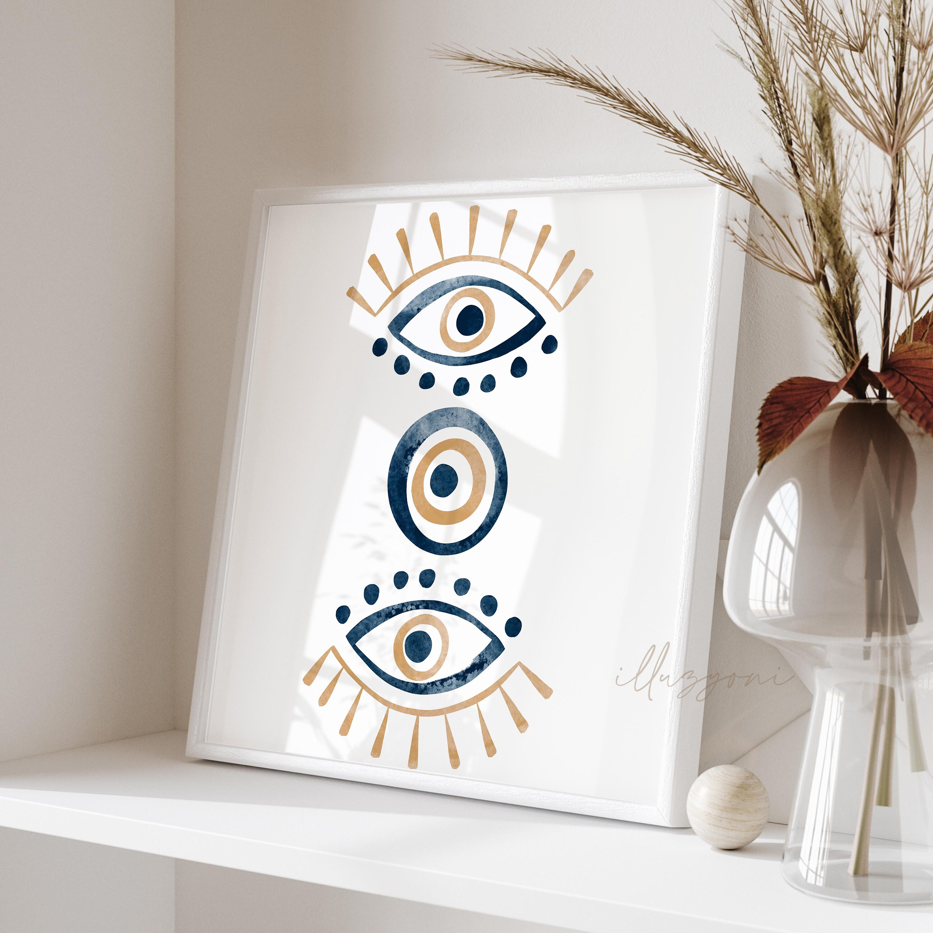 Evil Eye Poster, Traditional Blue Evil Eye, Printable Wall Art, Mid ...