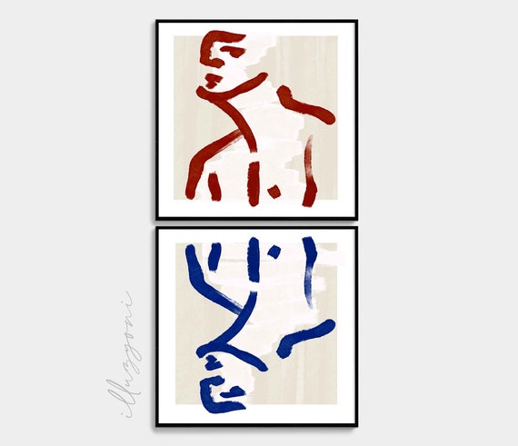 Abstract Red and Blue Head One Line Drawing Printable Wall - Etsy