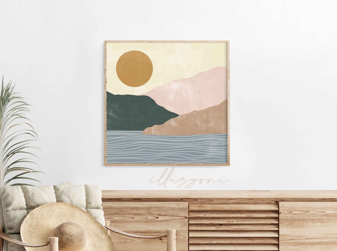 Square Boho Landscape Print Printable Wall Art Blue Ocean - Etsy