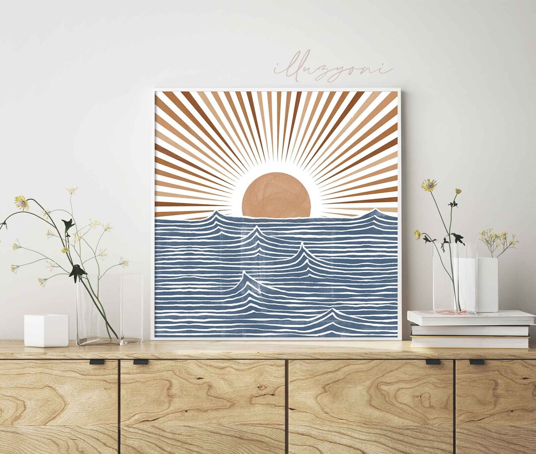 Square Boho Landscape Print Printable Wall Art Blue Ocean - Etsy