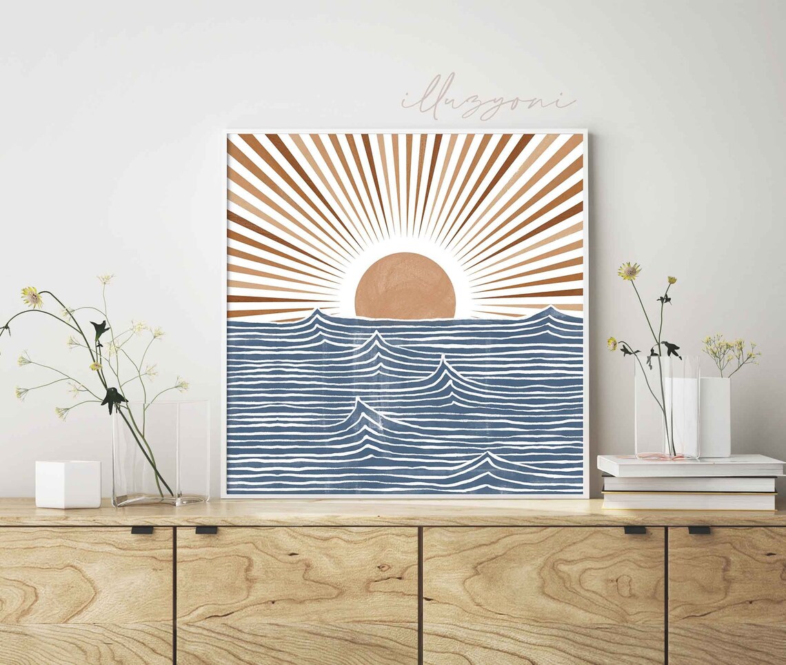 Square Boho Landscape Print Printable Wall Art Blue Ocean - Etsy