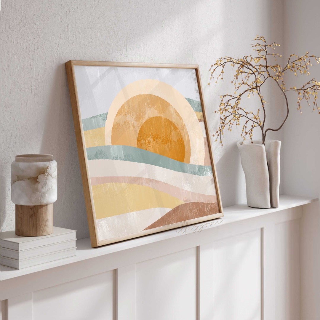 Abstract Landscape Drawing, Printable Wall Art, Mountain Waves, Boho ...